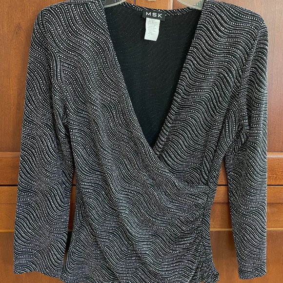 MSK | Tops | Msk Sequin V Neck Mock Wrap Blouse | Poshmark